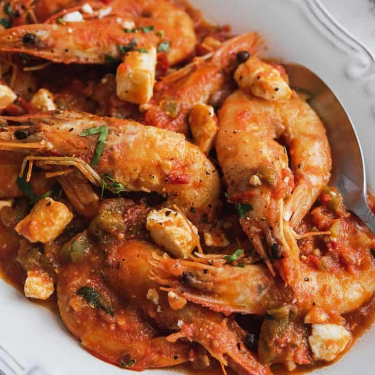 Shrimp Saganaki (With Tomato Sauce + Feta Cheese) - Real Greek Recipes